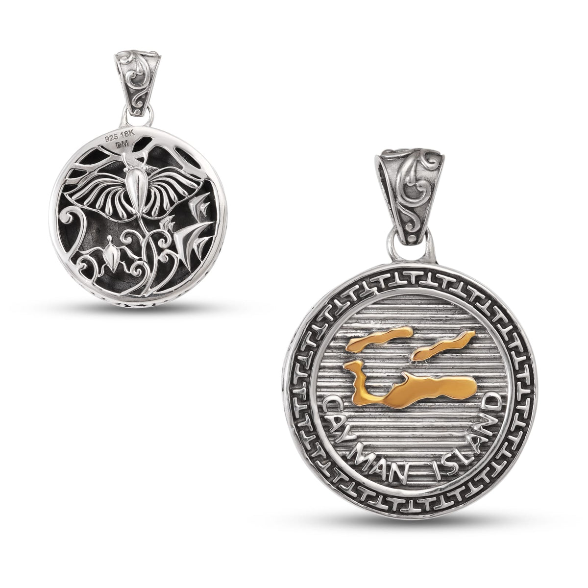 Cayman Map Pendant Handcrafted in 18k Gold and Sterling Silver ...