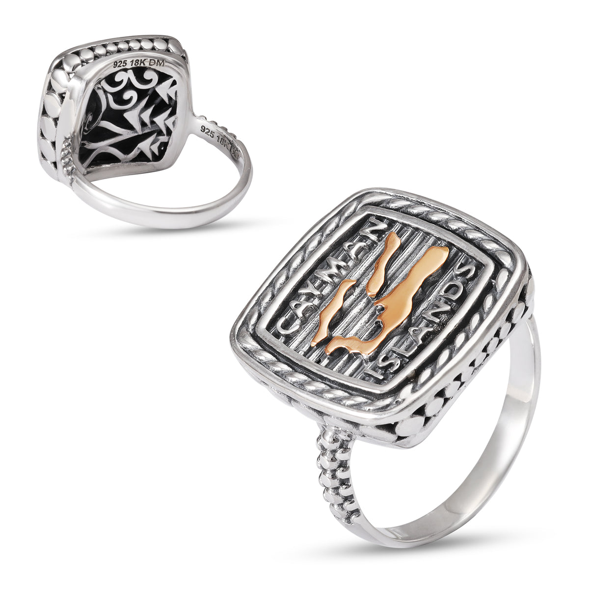 Cayman Map Ring Handcrafted in 18k Gold and Sterling Silver — Diamond ...