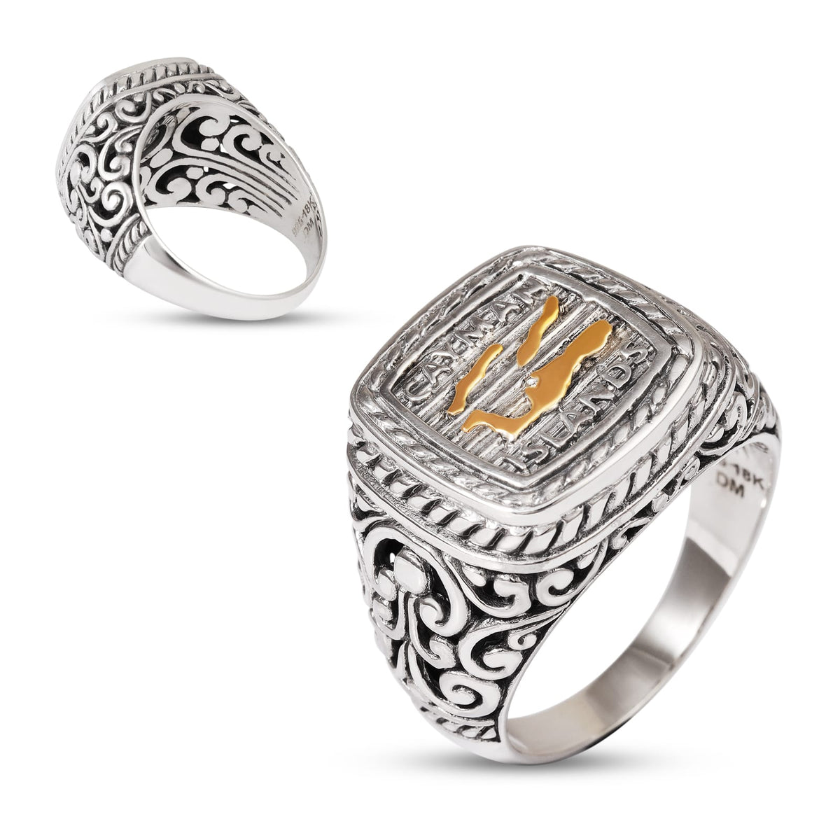 Cayman Map Ring Handcrafted in 18k Gold and Sterling Silver — Diamond ...