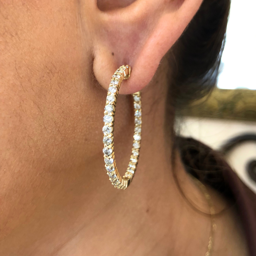 Dangling Round Diamond Hoops set in 14k Gold(2.80ct TW)-1.5” — Diamond ...