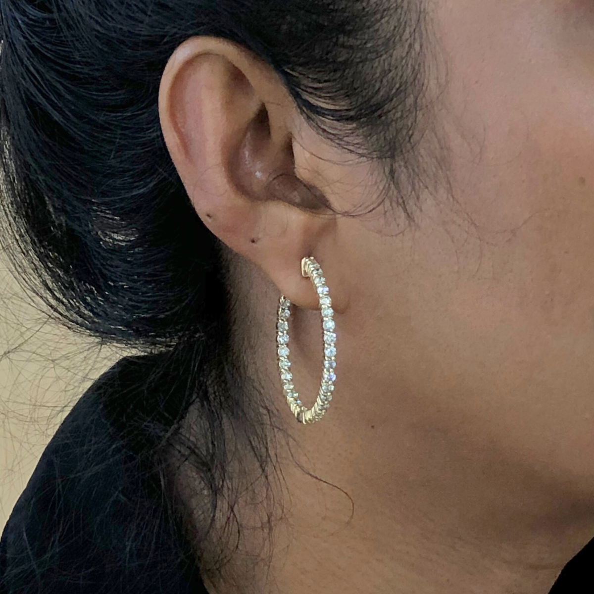 Dangling Round Diamond Hoops set in 14k Gold(2.80ct TW)-1.5” — Diamond ...