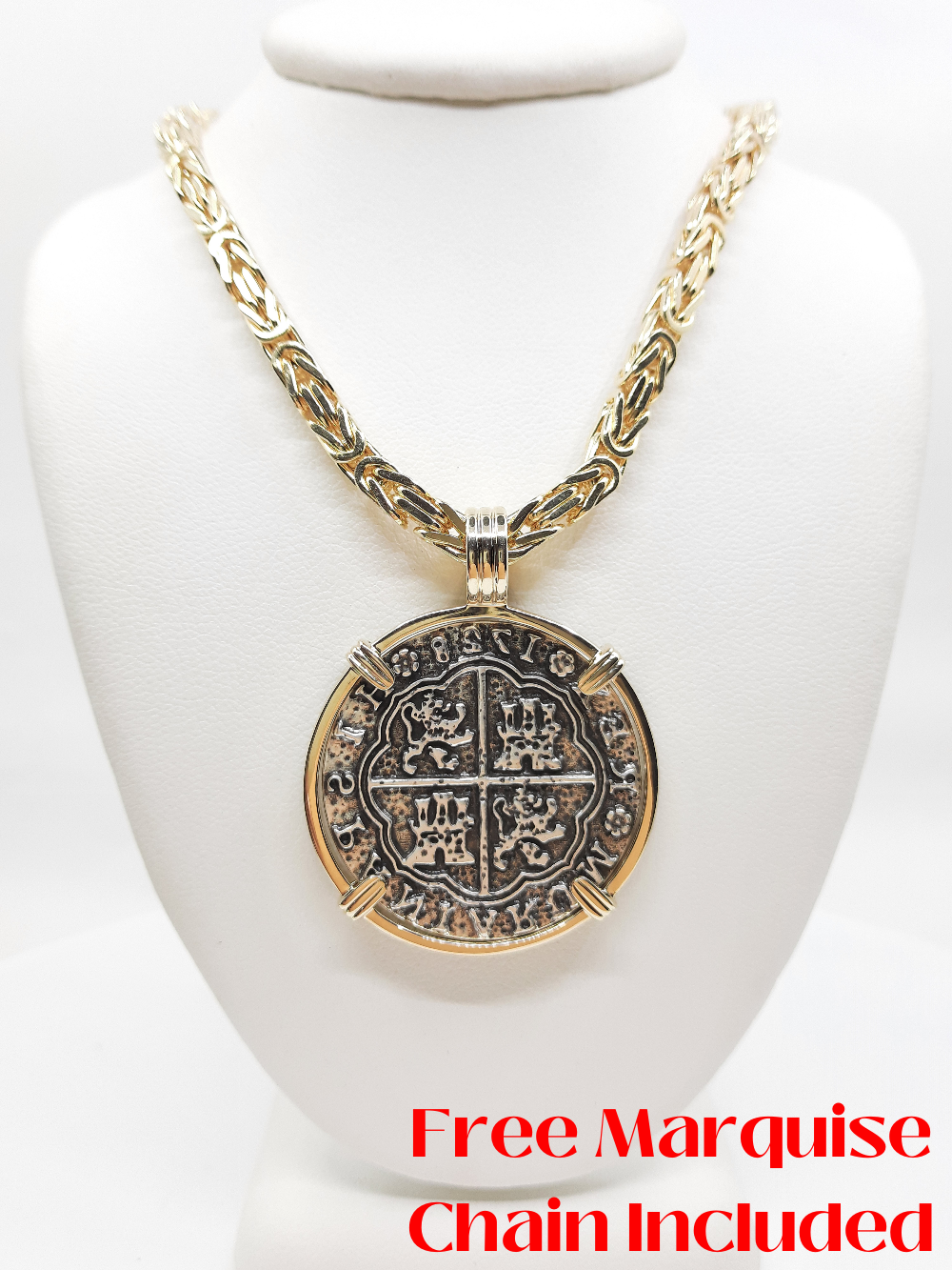 Atocha Irregular replica Coin 1inch with 14kt Gold Frame — Diamond Marquise