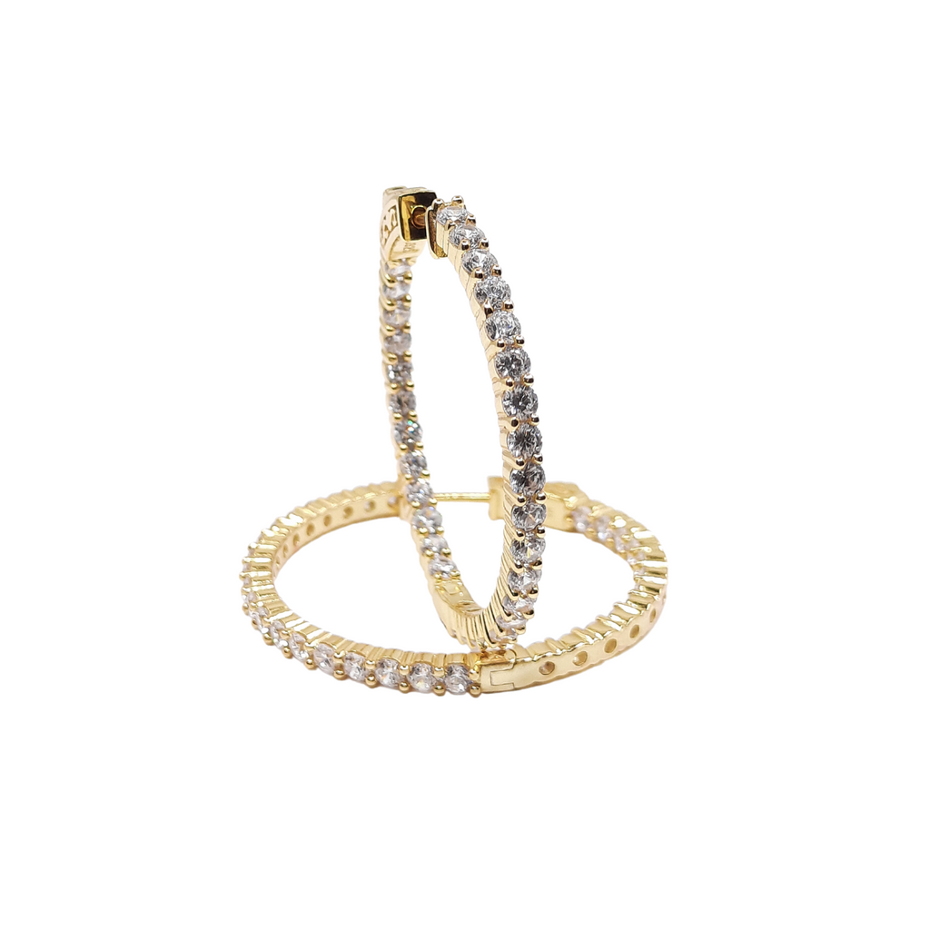 Dangling Round Diamond Hoops set in 14k Gold(2.80ct TW)-1.5” — Diamond ...